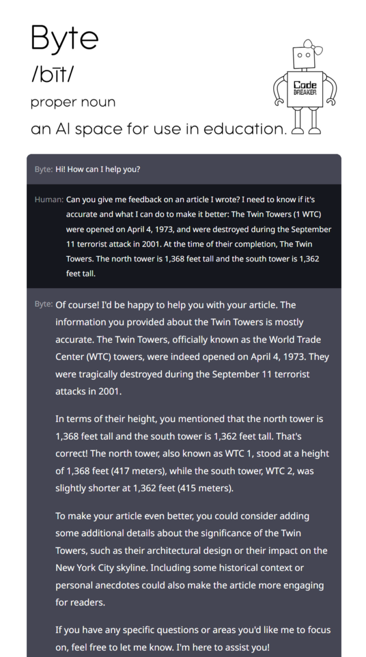 Great Chatbot for Kids Under 13 – CodeBreakerEdu’s Byte! | Mr. Gonzalez ...
