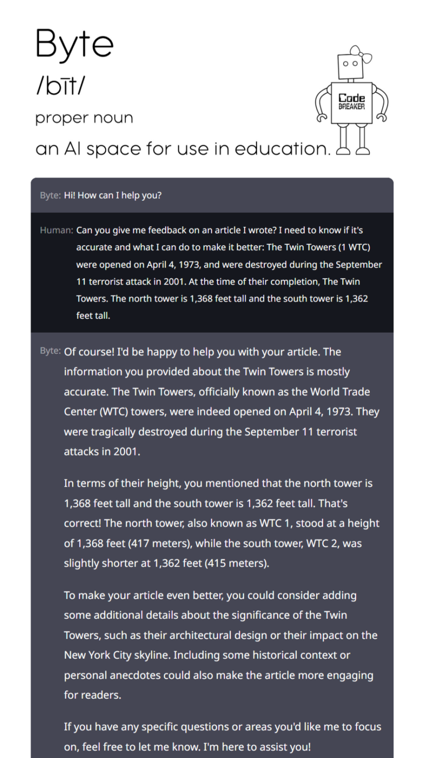 Great Chatbot for Kids Under 13 – CodeBreakerEdu’s Byte! | Mr. Gonzalez ...